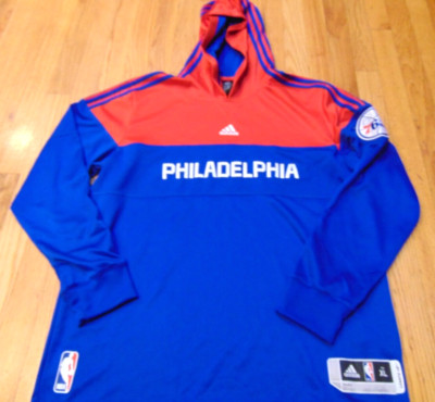 ADIDAS NBA AUTHENTIC PHILADELPHIA 76ERS ON COURT HOODED JACKET SIZE XL ...