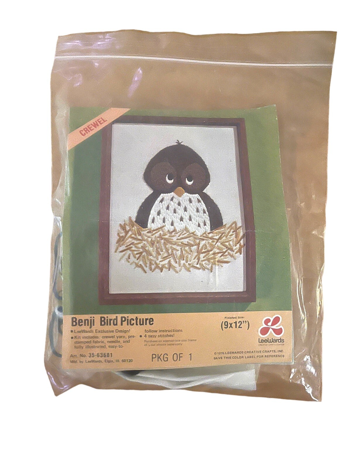 Vintage Lee Wards Owl Benji Bird Picture kit 9”x12” Crewel 1975 | eBay