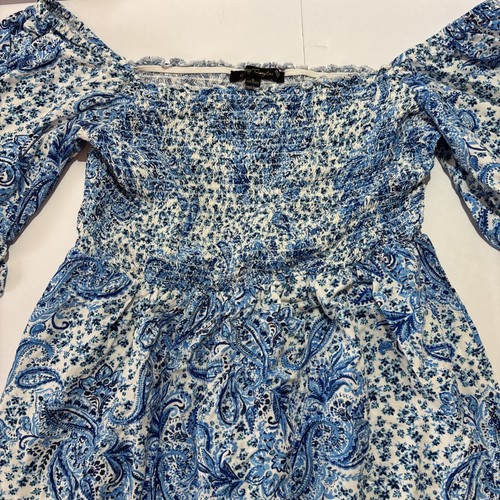 Blue & White Paisley Print Puff Sleeve Mini Dress Size Small By City ...