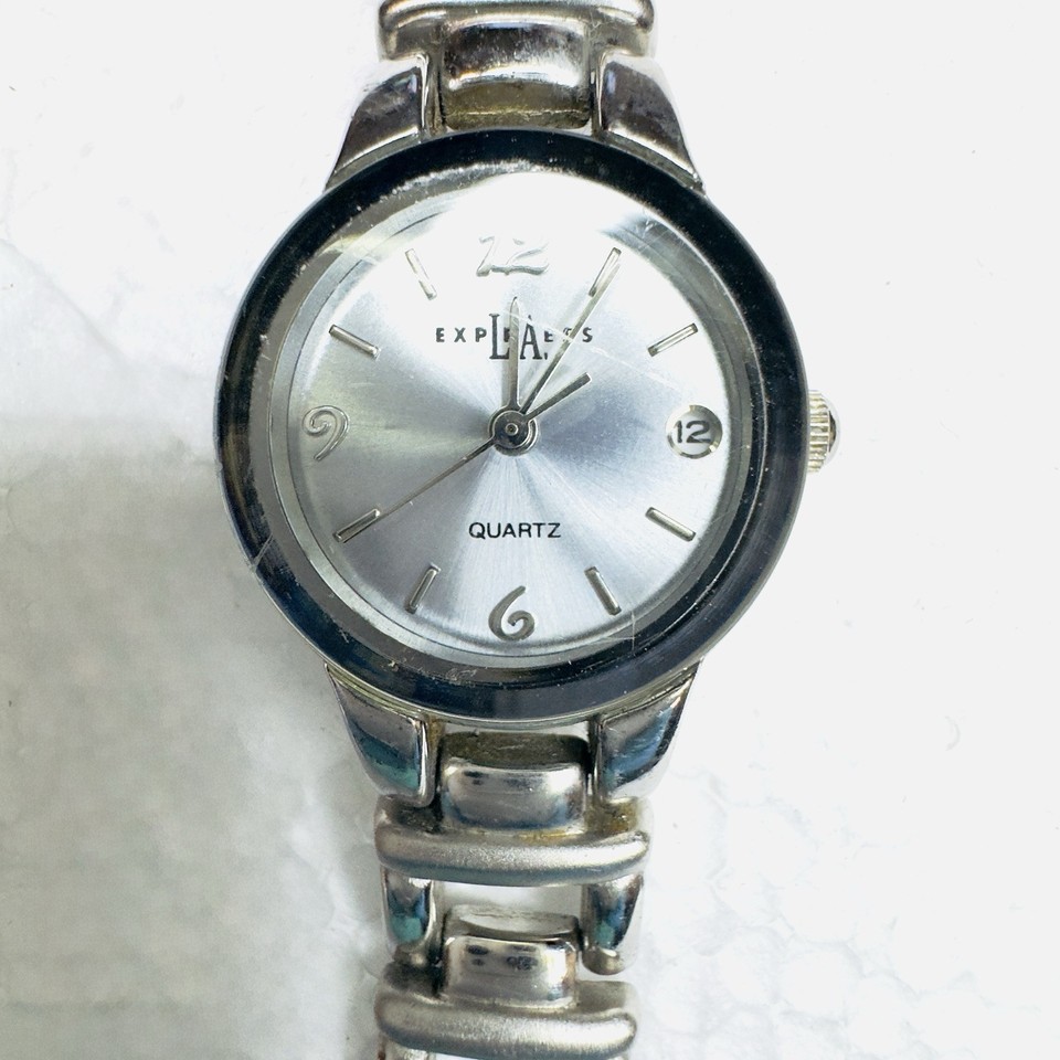 Vtg LA Express Quartz Silver Crystal Watch Jewelry Classic 8”L New ...