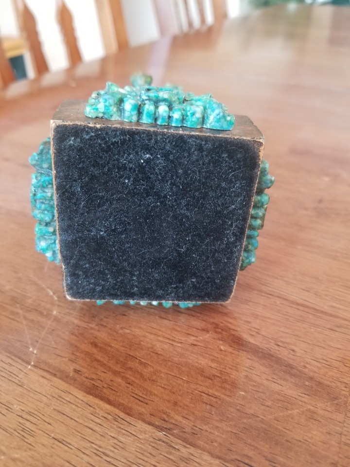 MAYAN AZTEC Chief Green Malachite Warrior Head Bust Statue w/ Wood Base ...