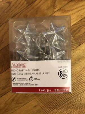 CHRISTMAS LED Crafting Battery Operated String Light Set 8 Silver Star ...