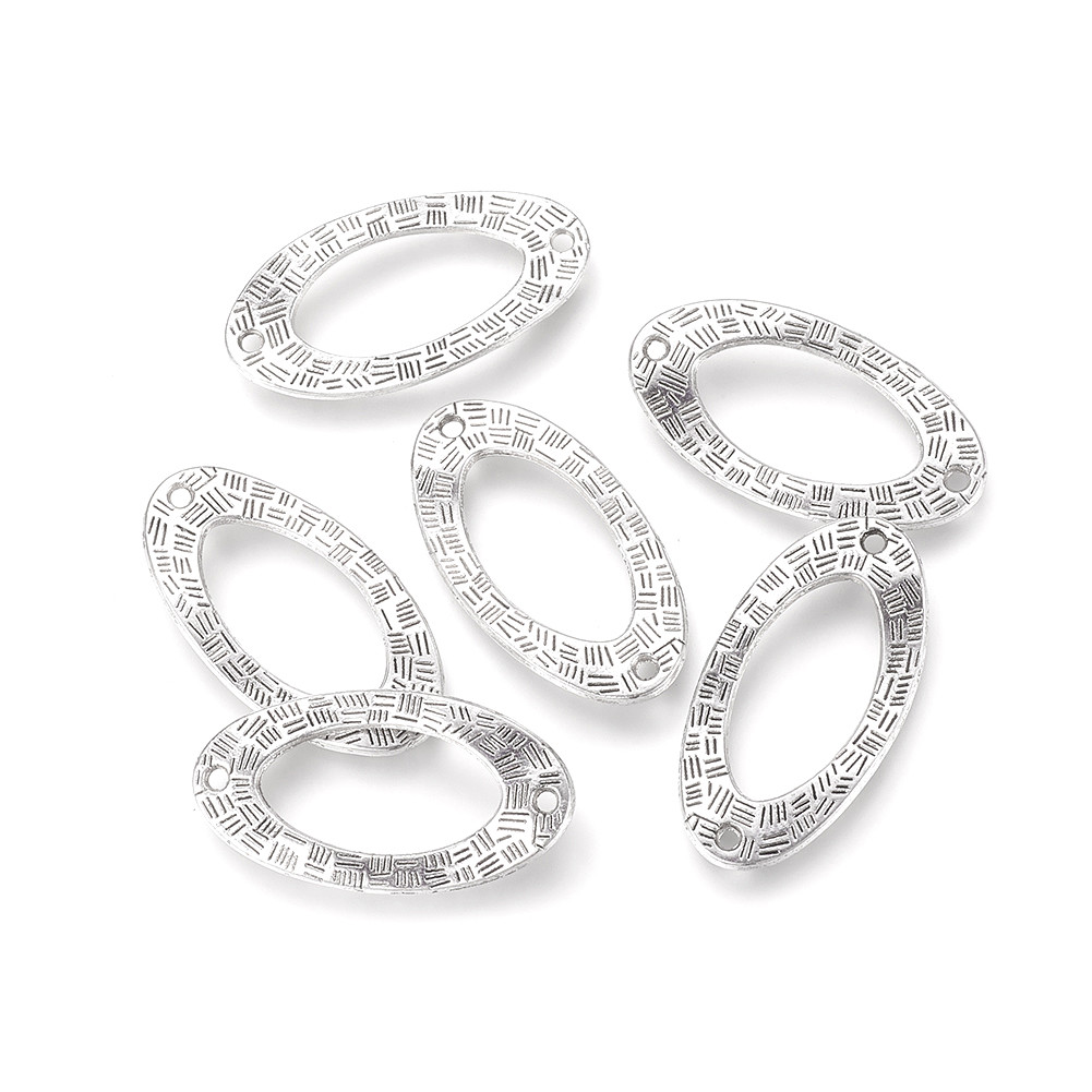 10pcs Tibetan Alloy Hollow Charm Connectors Bumpy Oval Silver Nickel ...