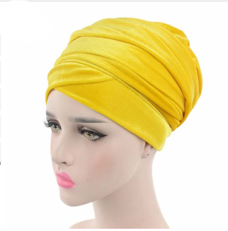 Women Muslim Velvet Long Tail Cap Scarf Head Shawls Warp Scaves Hat ...