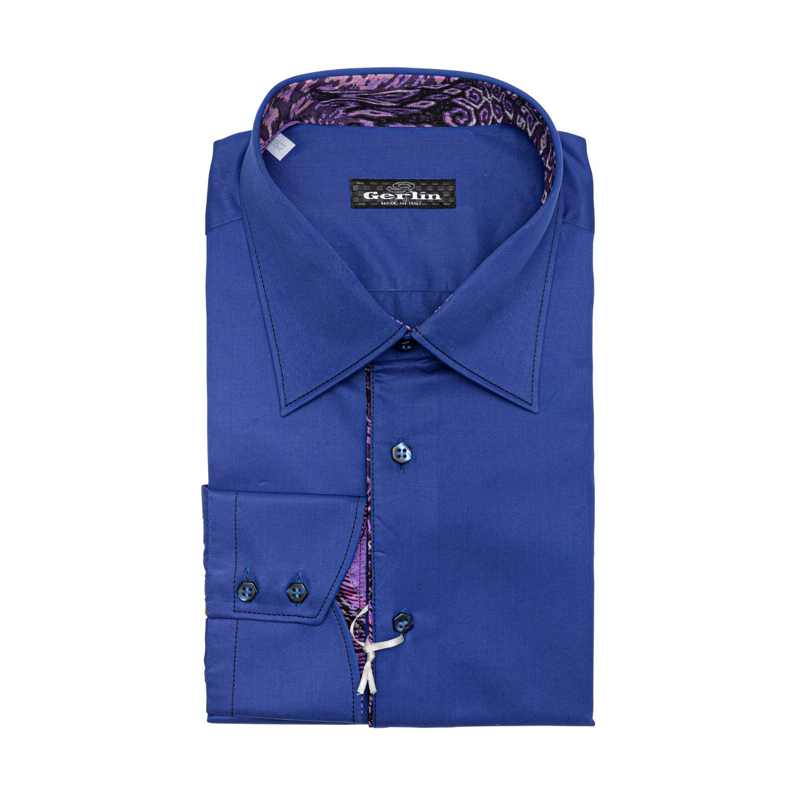 ITALIAN LUXURY 950$ GERLIN Shirt Blue ALUMO Cotton + Silk 16-41 BIJAN ...
