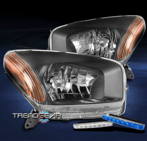 FOR 2001 2002 2003 TOYOTA RAV4 SUV BLACK HEADLIGHTS HEADLAMP W/BLUE LED ...