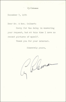CY COLEMAN - TYPED LETTER SIGNED 12/07/1970 | eBay