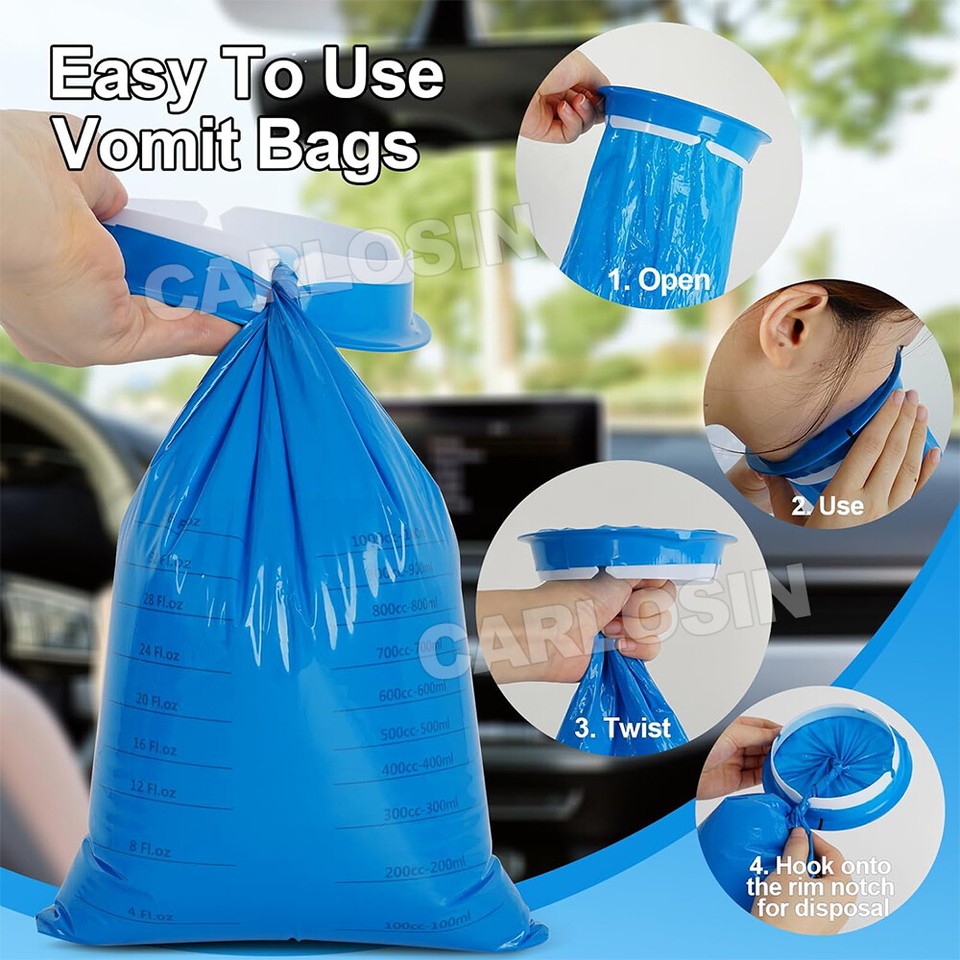 50 Sick Bags Vomit Bags Emesis Calibrated 1 Litre Infection Control ...
