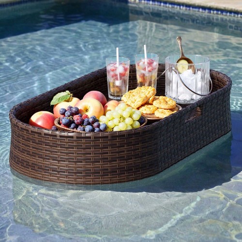Floating Pool Tray w/Handles - Large Wicker Drink Holder for Pool/Party ...