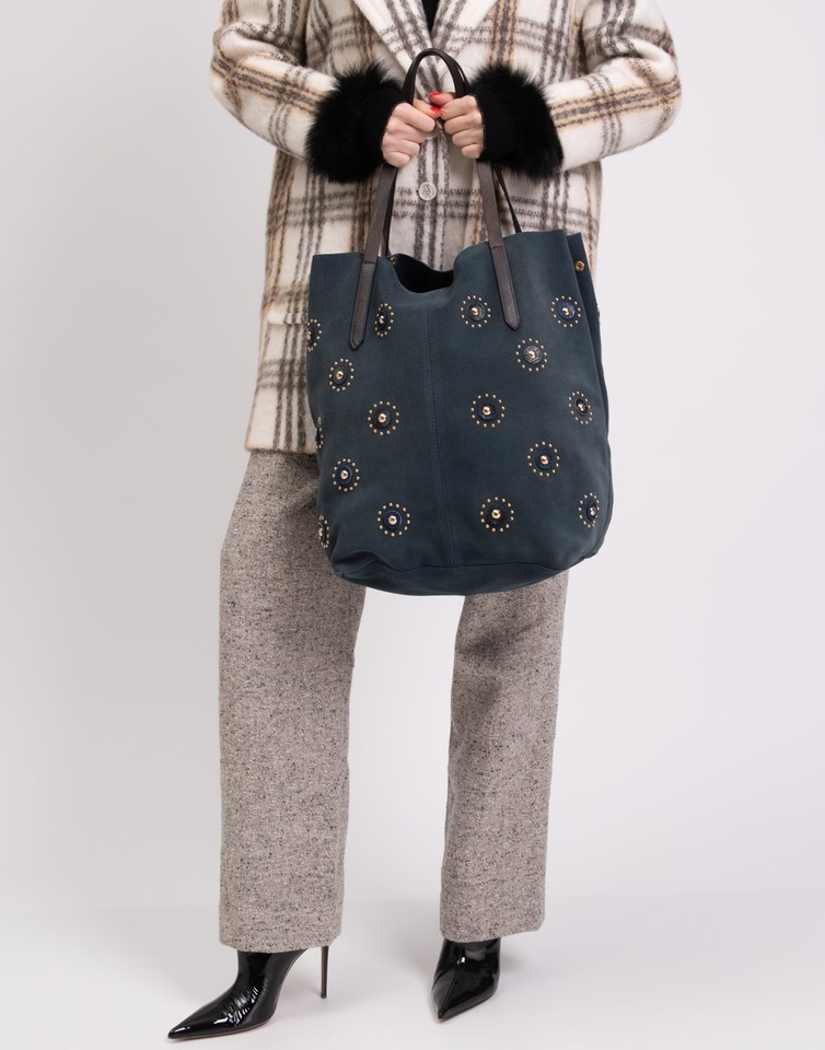 RRP€450 NANNI MILANO Suede Leather Tote Bag Large Studded Made in Italy ...