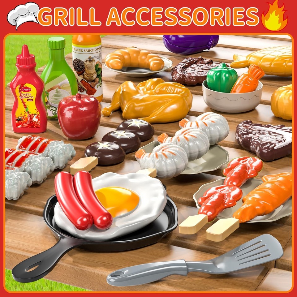 Kids Bubble Grill Playset Toy, 2-Layer Outdoor BBQ Play Kitchen Set for ...