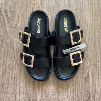 NWT Jason Wu Marzan Black Gold Buckle Slide Sandals 9 | eBay
