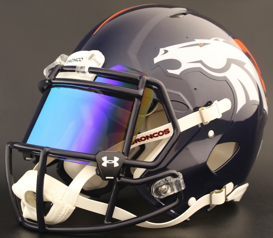 DENVER BRONCOS NFL Football Helmet with BLUE/GREEN Visor / Eye Shield ...