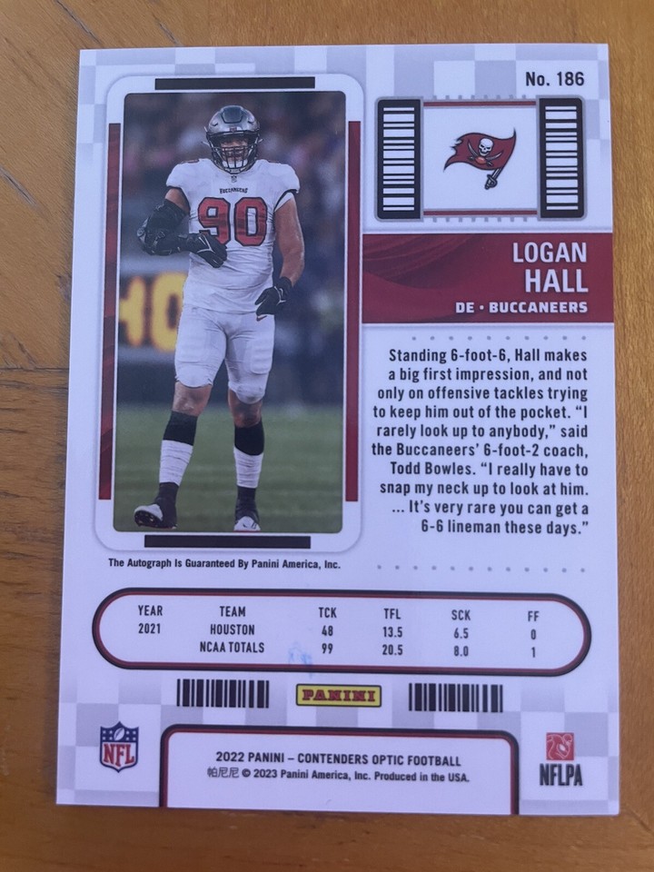 2022 Contenders Optic Logan Hall Rookie Ticket Auto - Buccaneers #186 ...