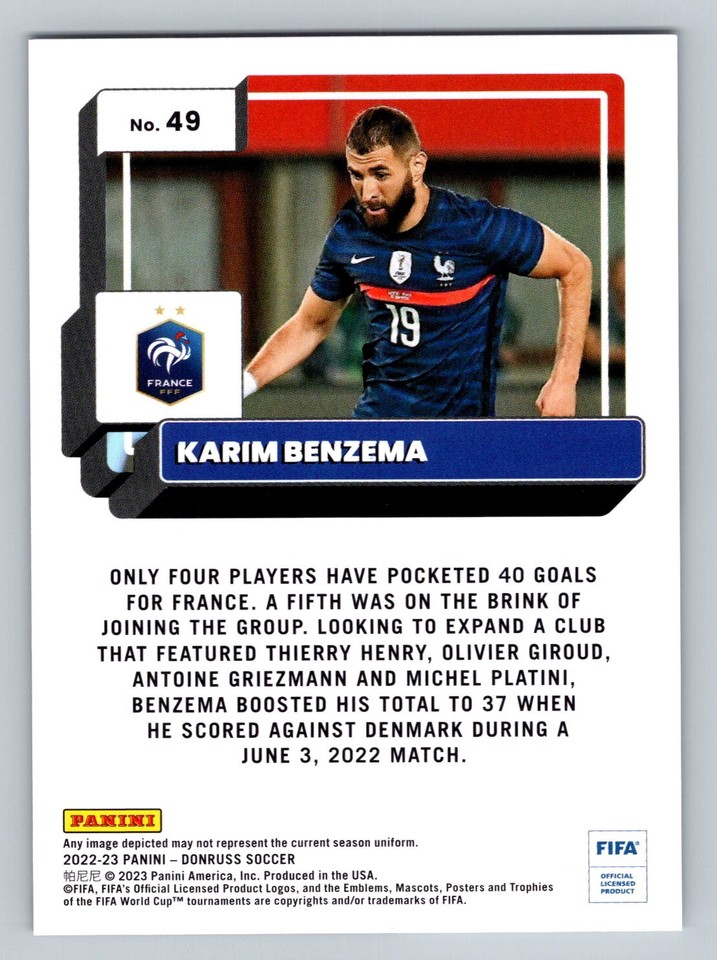 Karim Benzema 2022-23 Donruss #49 France Soccer Card | eBay