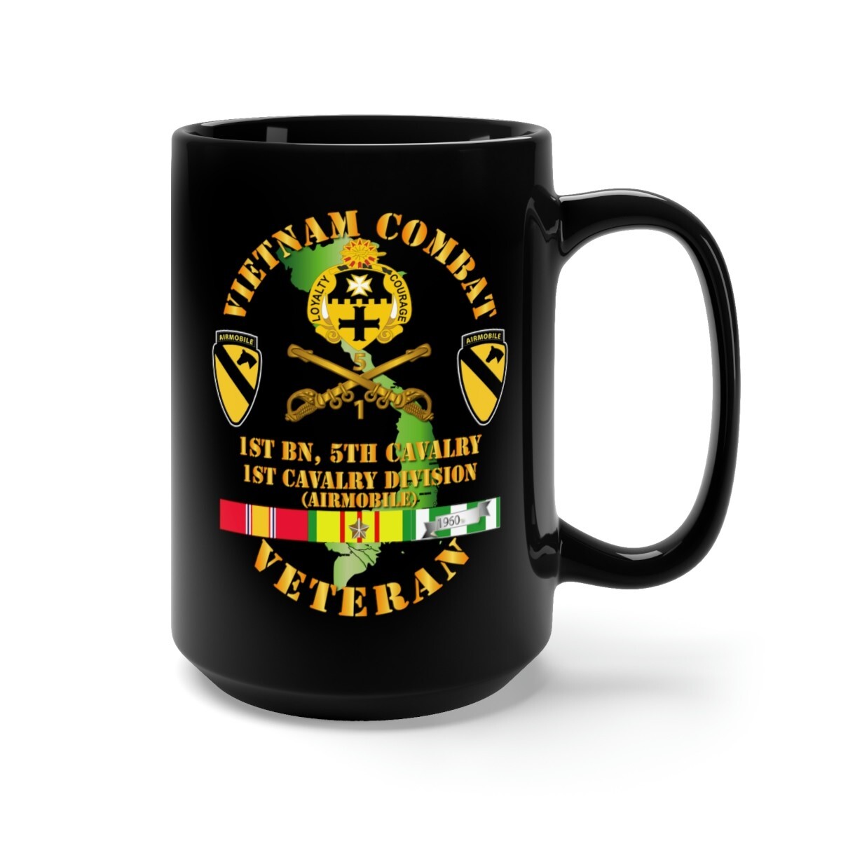 Black Mug 15oz - Vietnam Combat Cavalry Veteran w 1st Bn 5th Cav DUI ...