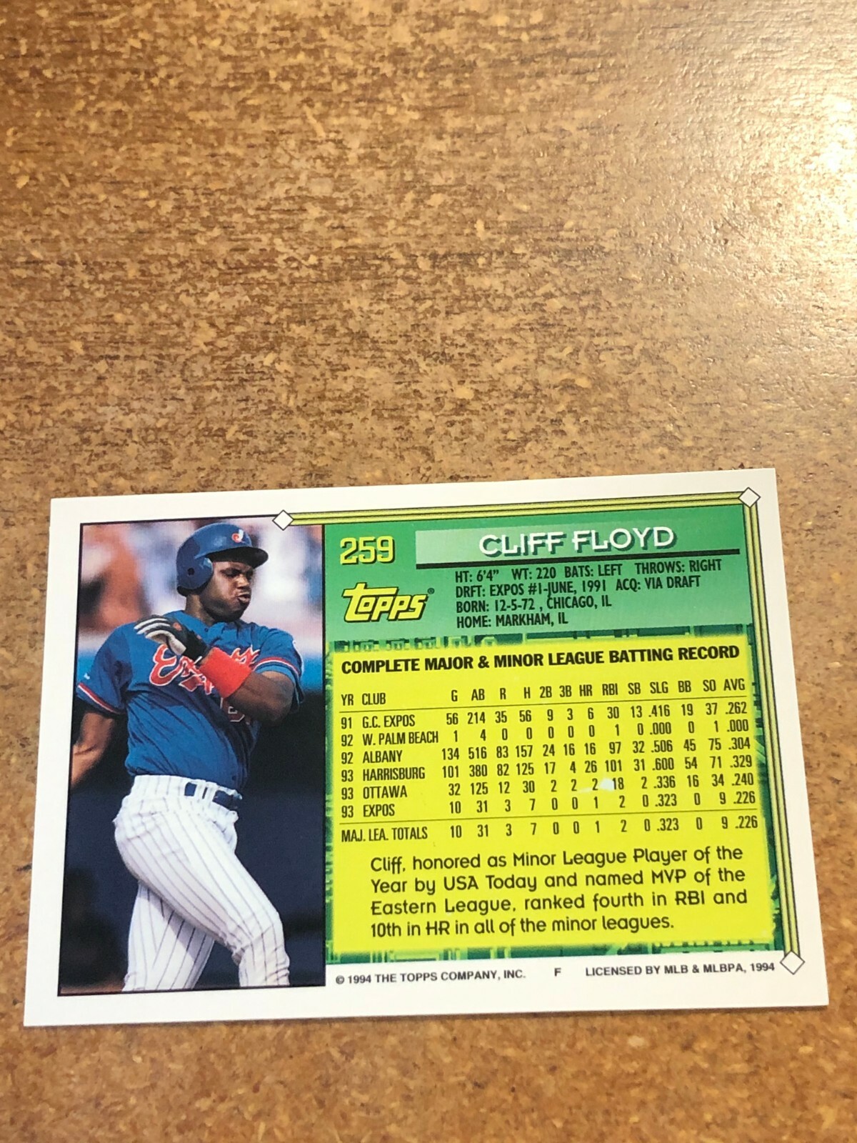 1994 Topps Baseball # 259 Future Star Cliff Floyd RC | eBay