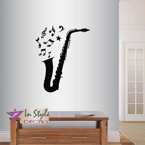 Vinyl Decal Saxophone with Musical Notes Instrument Music Jazz Wall ...