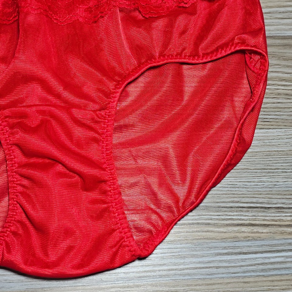 Vintage Sheer Nylon Panty Sissy Red Floral Lace Granny Brief Sz. 7/L ...