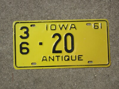 1961 Iowa Antique Vehicle License Plate IA Fremont County 36 20 Car ...