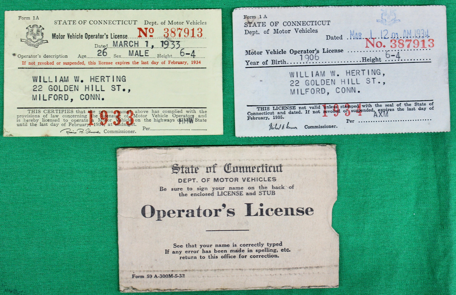 Original 1933 and 1934 Connecticut Drivers Licenses w/Holder | eBay