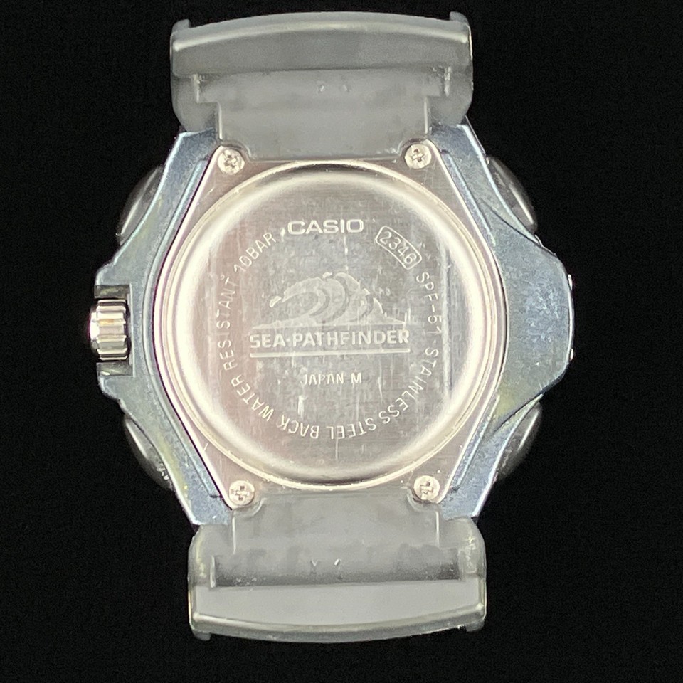Casio Sea Pathfinder Black Silver Yacht Timer 100m Analog Digital Watch ...