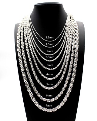 Real 925 SOLID Sterling Silver Diamond-Cut ROPE Chain Necklace or ...