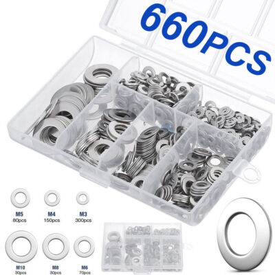 660 Pieces of 304 Stainless Steel Washers Flat Washer Assortment Set ...
