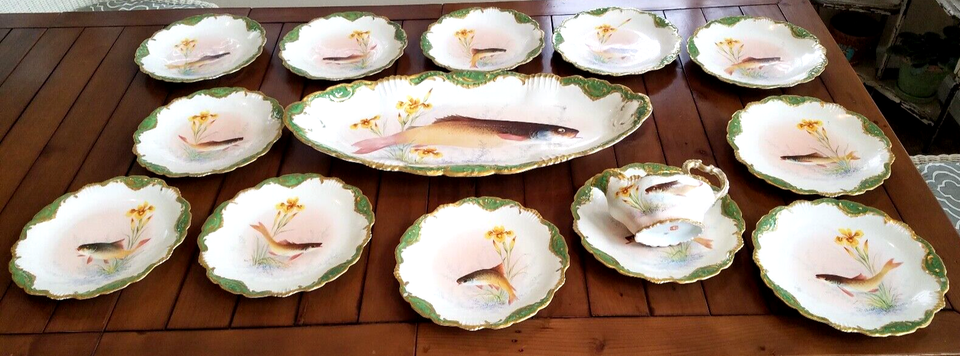 1890's Limoges Porcelain FISH SERVICE 14 Piece Set Signed LS&S Limoges ...