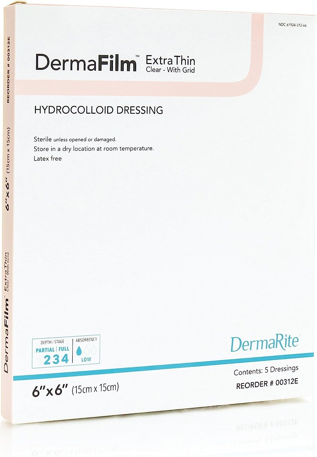 Hydrocolloid Dressing DermaFilm 6 X 6 Inch Square Sterile Count Of 5 ...