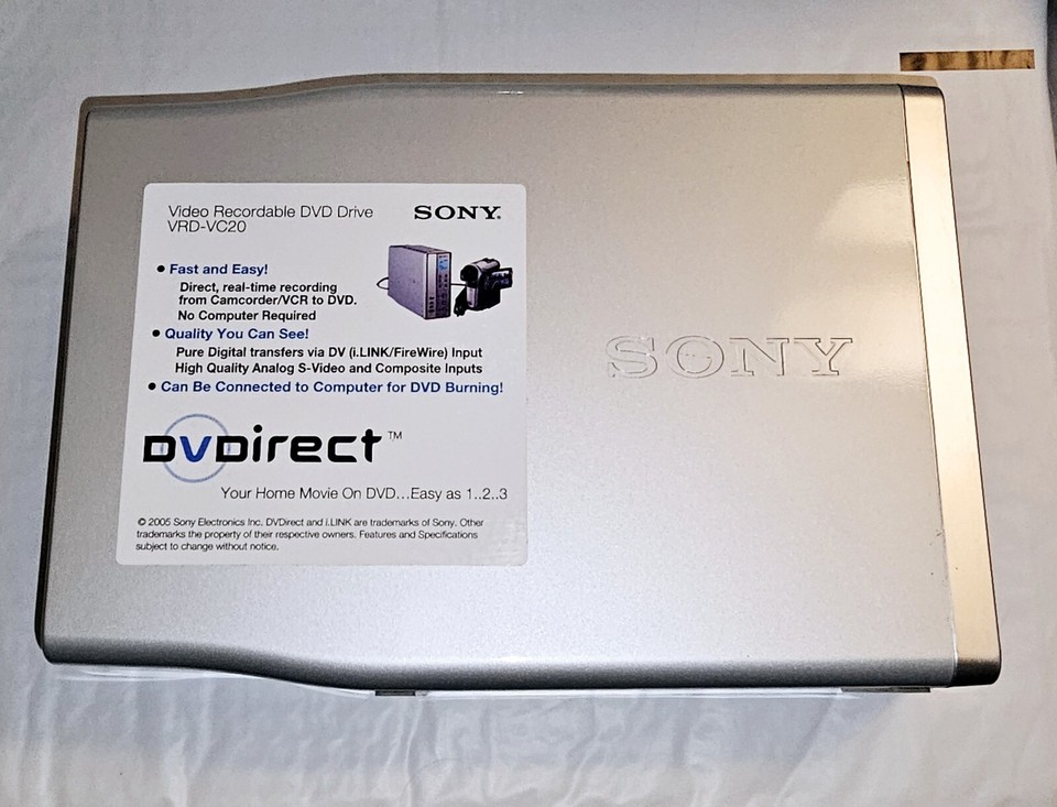 SONY VRD-VC20 Video Recordable VCR to DVD Drive Original Cables & Box ...