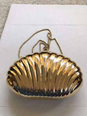 CLAM SHELL EVENING BAG GOLD TONE METAL | eBay