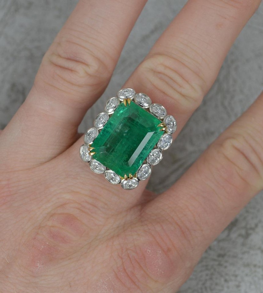 Huge 14.7ct Emerald and Vs 2.16ct Diamond Platinum Cluster Ring | eBay UK