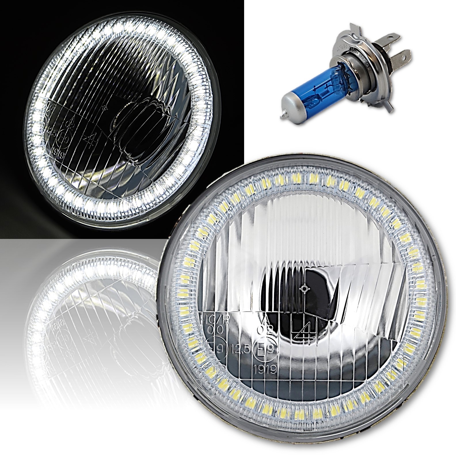 5-3/4" H5006 H5001 Stock SMD White LED Halo Halogen H4 Bulb Headlight ...