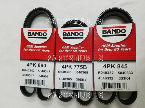 Bando OEM 3PC Belt Kit -Alt-AC-PS 4PK775-4PK845-4Pk880 for Honda Civic ...