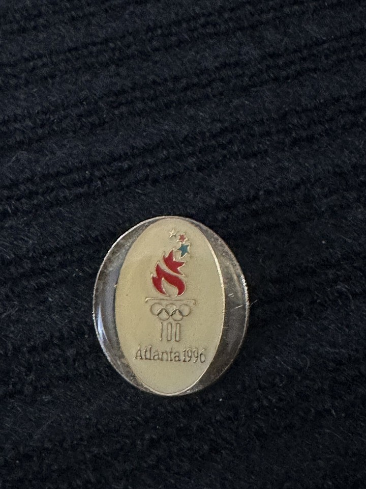 1996 Atlanta Olympic Games Hat Vest Lapel Pin Torch Flame Logo Oval ...