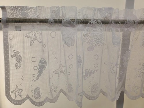 White Lace Reef Valance with Scalloped Edges 56Wx12L Starfish Sea Ocean ...