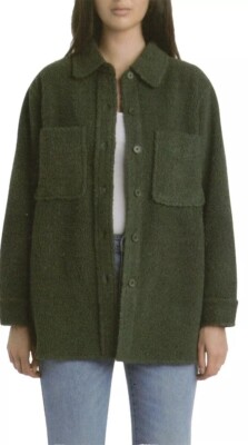 Ecothreads Long Sleeve Green Boucle with 2 Pockets Shirt Jacket Women's ...