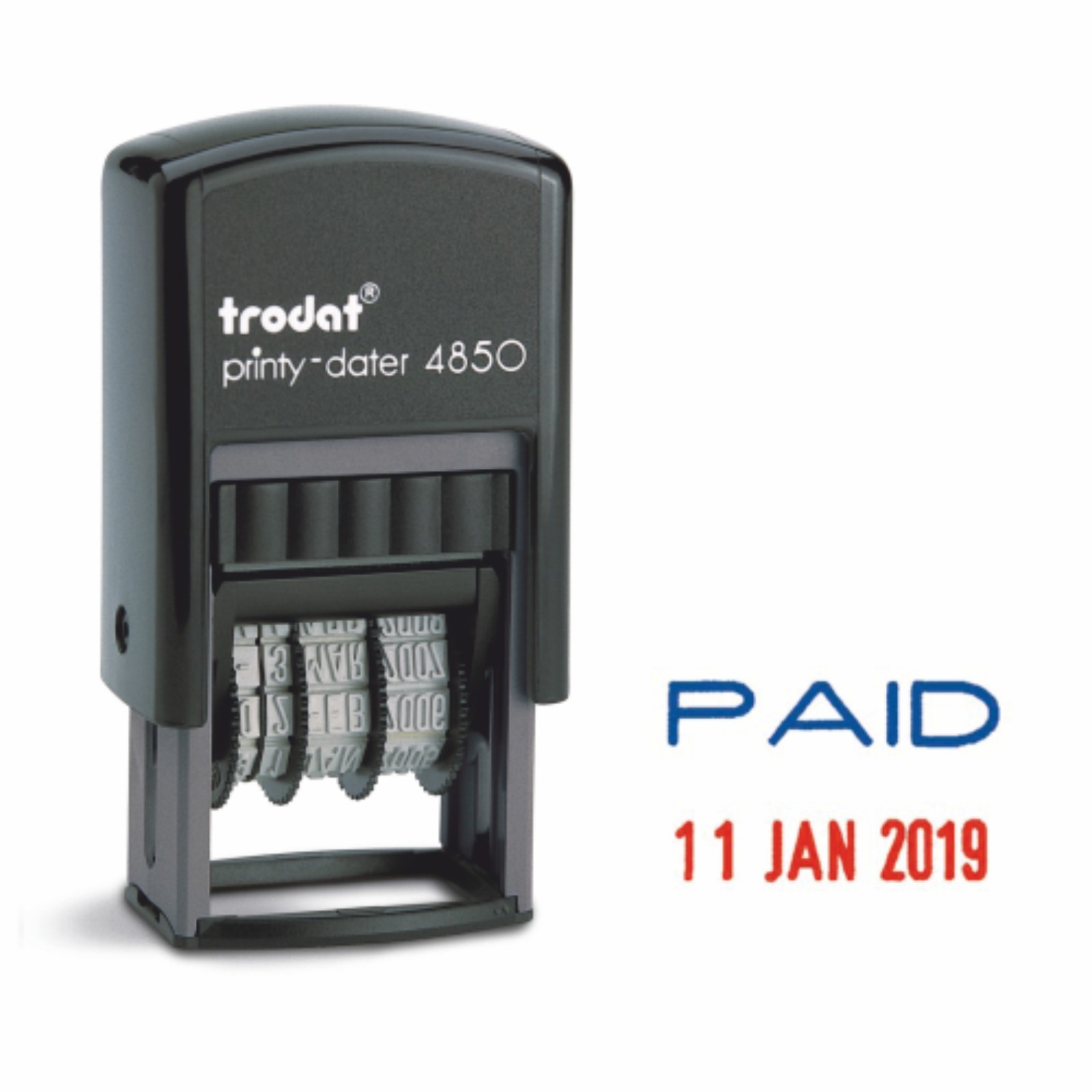 PAID DATE STAMP SELF INKING RUBBER DATER STAMP TRODAT 4850 76373 | eBay