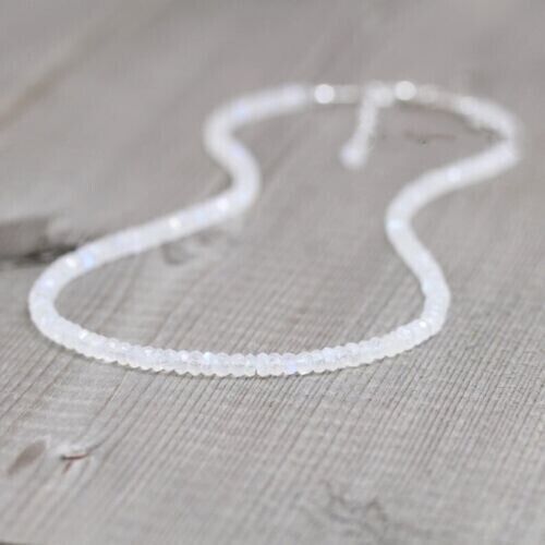 Natural Moonstone Faceted Beads in 925 Sterling Silver Clasp Necklace ...