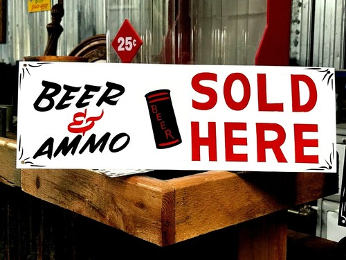 Vintage Hand Painted Metal BEER AMMO Gun Shop Store Hunting Sporting ...