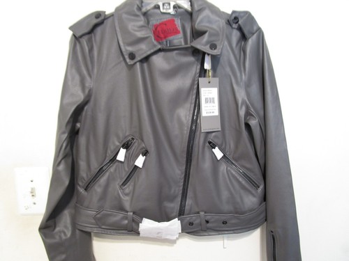 Celsius Premium Womens Faux Leather Short Zip Up Biker Jackets Steel Sz ...
