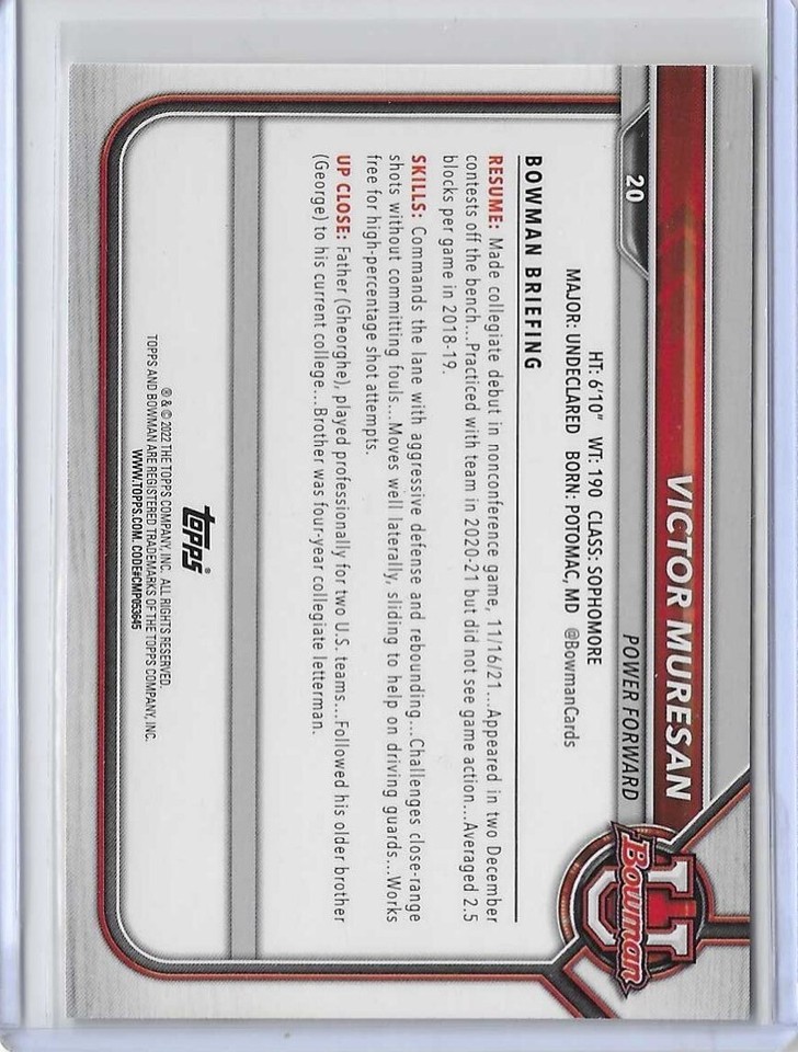 2021-22 Bowman U Basketball Victor Muresan 1st Bowman Rookie Card #20 ...