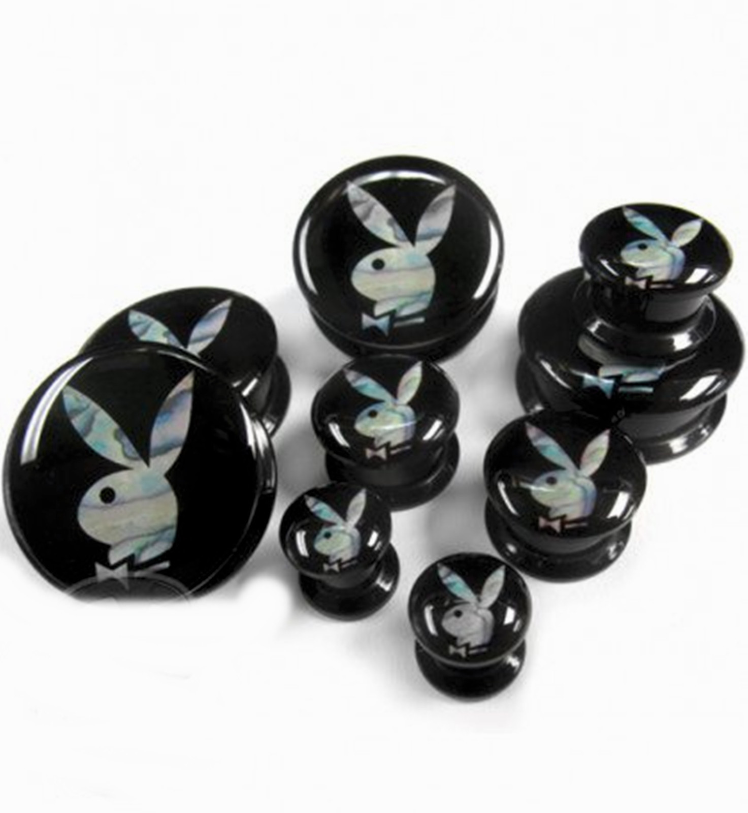 PAIR-Playboy Bunny w/Mother of Pearl Acrylic Screw On Stash Ear Plugs ...