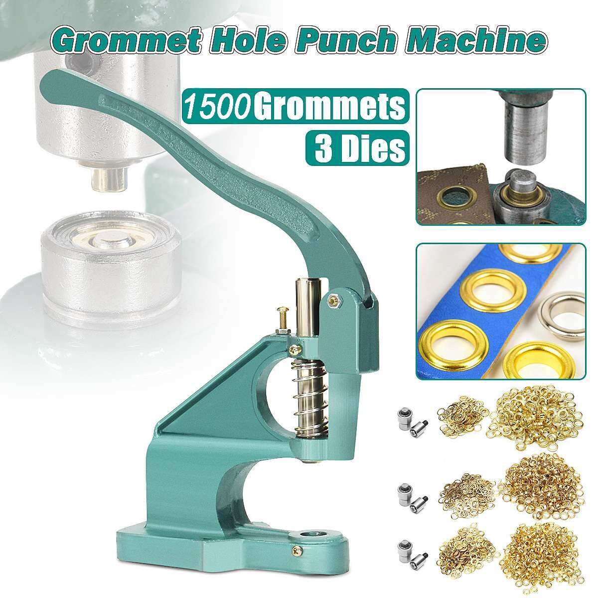 3 Die Hand Press Grommet Hole Punch Machine 1500 Grommets Eyelet Banner ...