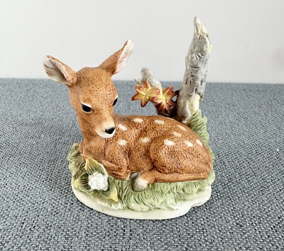 Vintage Homco Resting Deer Fawn Autumn Porcelain Figurine #8879 Crossed ...