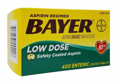 400 Enteric Coated 81 Mg Tablets BAYER LOW DOSE ASPIRIN (NSAID) Pain ...