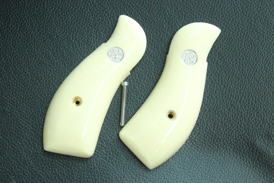 S&W 686 K, L FRAME ROUND BUTT GRIPS MODEL 66 CUSTOM FAUX IVORY # SILVER ...