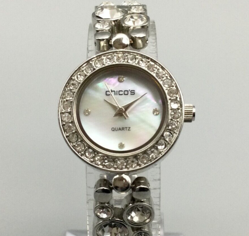 Chicos Watch Women 24mm Crystal Silver Tone MOP Dial Bling Band New ...