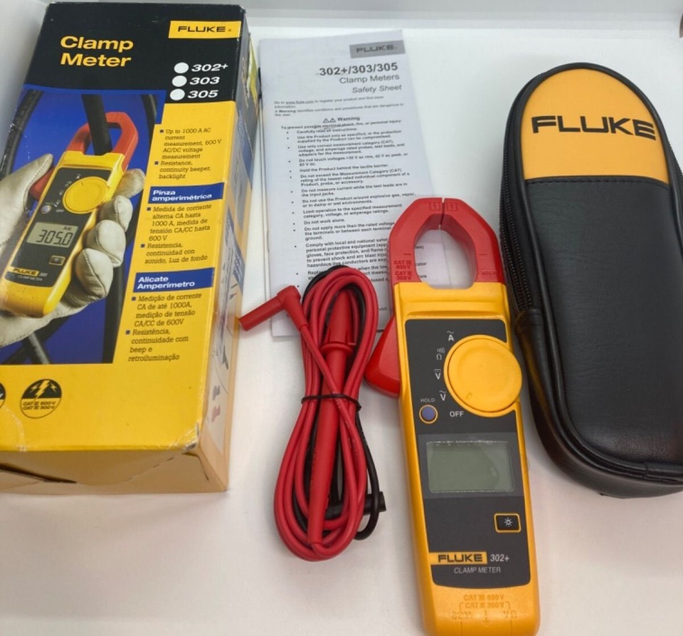 Fluke 302+ Handheld New Digital Clamp Meter Tester AC / DC Volt Amp ...